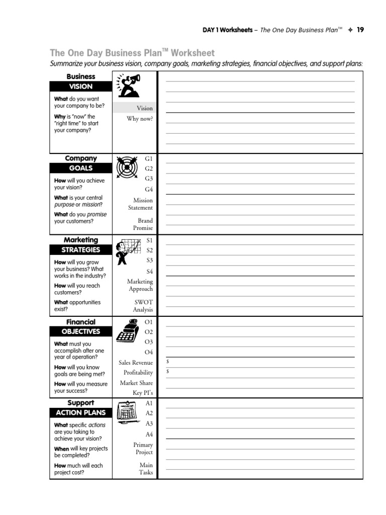 The One Day Business Plan Worksheet | PDF
