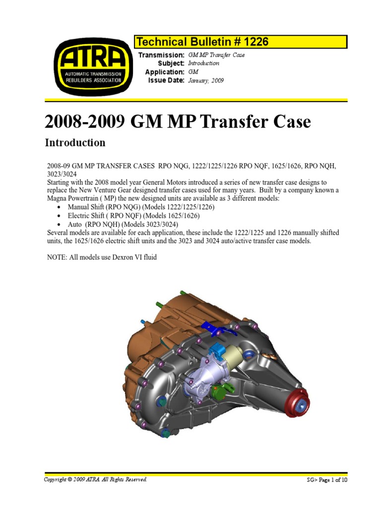 2008-2009 GM Magna Transfer Case Detailed Info, Bulletin # 1226 | PDF ...