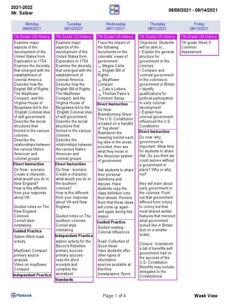 7th Grade Colonial America Lessons | PDF | Rights