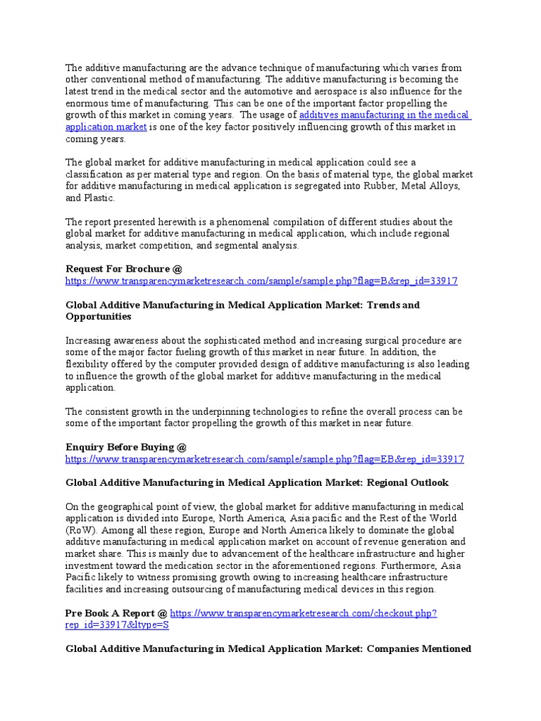 Additive Manufacturing in Medical Application Market To Record An ...