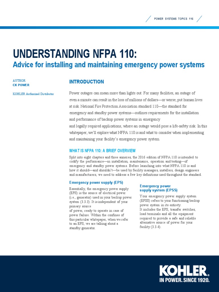 Understanding Nfpa 110:: Advice For Installing and Maintaining ...