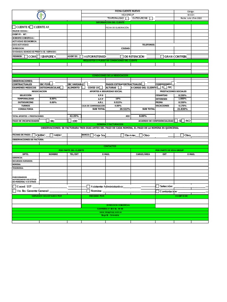 Formato Ficha Cliente - Vica Group - 2021 | PDF | Business