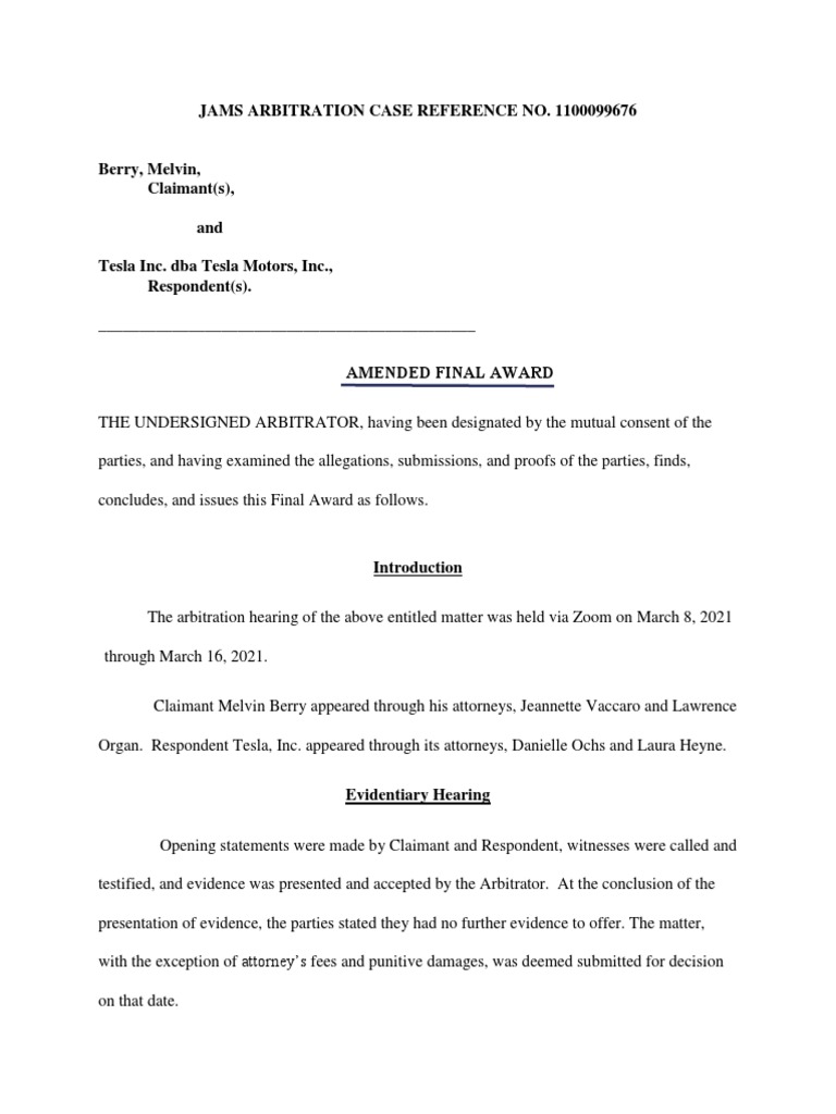 Melvin Berry's Tesla Case | PDF | Damages | Attorney's Fee Melvin Berry's Tesla Case | PDF | Damages | Attorney's Fee