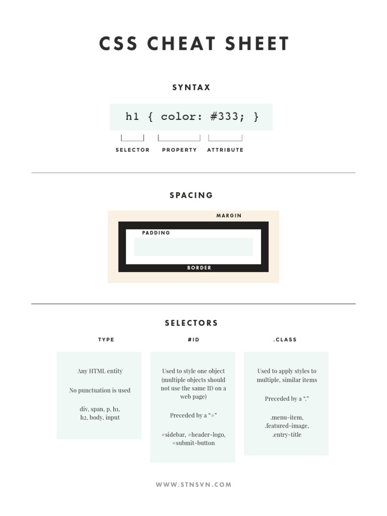 Css Cheat Sheet: h1 (Color: #333 ) | PDF | Graphic Design | Text