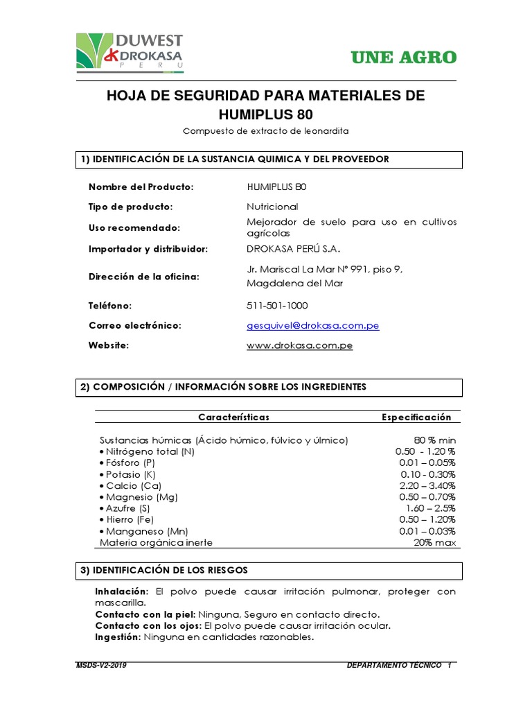 205 MSDS - HUMIPLUS 80 Granulado | PDF | Manganeso | Magnesio