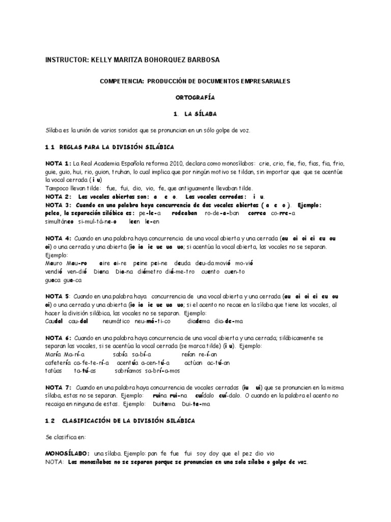 Comprendiendo la acentuación y división silábica en español | PDF ...