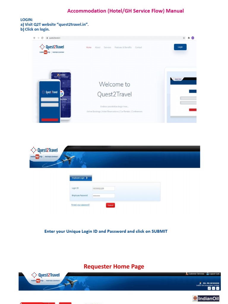 Accommodation (Hotel/GH Service Flow) Manual: Login: A) Visit Q2T ...