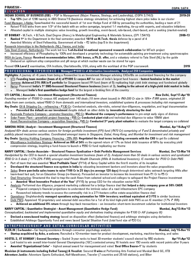 CV3 Pravesh Jain 61920562 | PDF | Investing | Investor