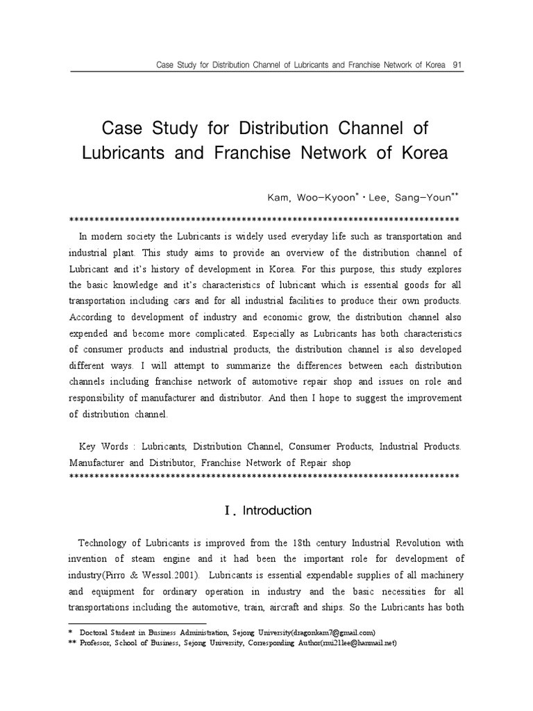 Case Study For Distribution Channel of Lubricants and Franchise Network ...