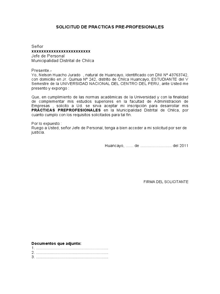 SOLICITUD DE PRACTICAS PRE