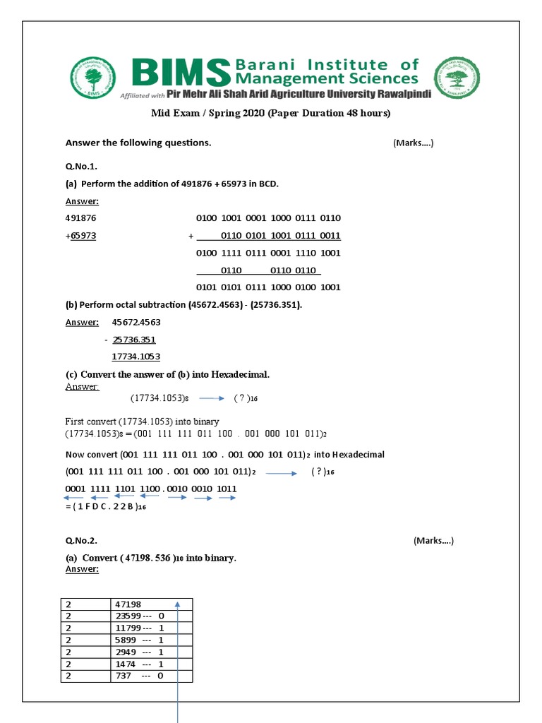 BIMS Mid Exam Spring 2020 Questions | PDF | Lexicology | Numbers