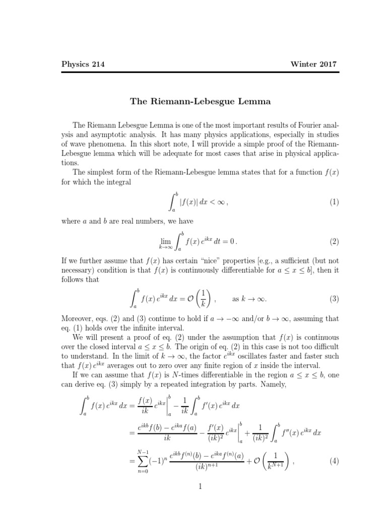 The Riemann-Lebesgue Lemma | PDF | Integral | Continuous Function