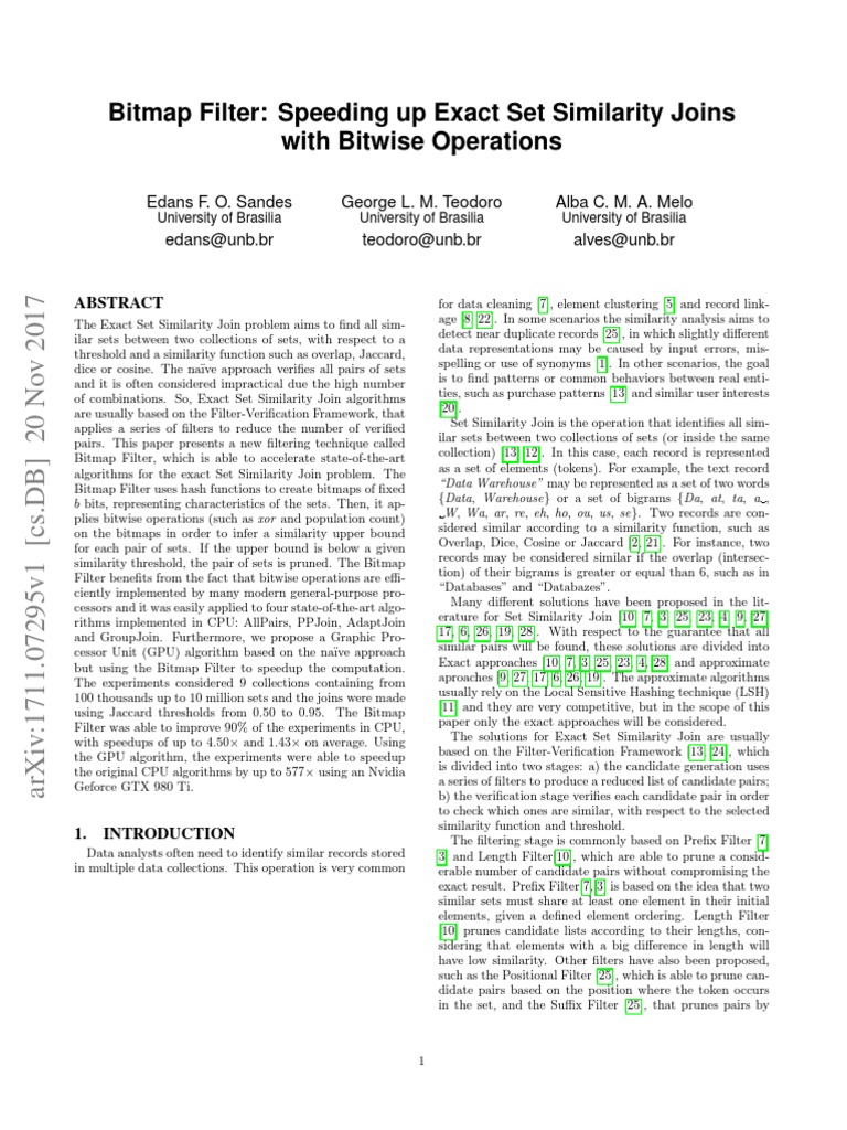 Bitmap Filter: Speeding Up Exact Set Similarity Joins With Bitwise Operations | PDF | Graphics ...