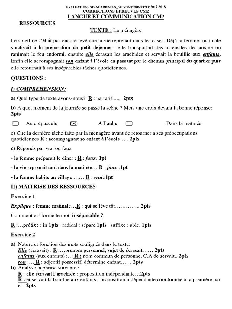 Corriges Epreuves cm2 2eme Trim2017-2018 | Download Free PDF | Lait | Nourriture et boisson
