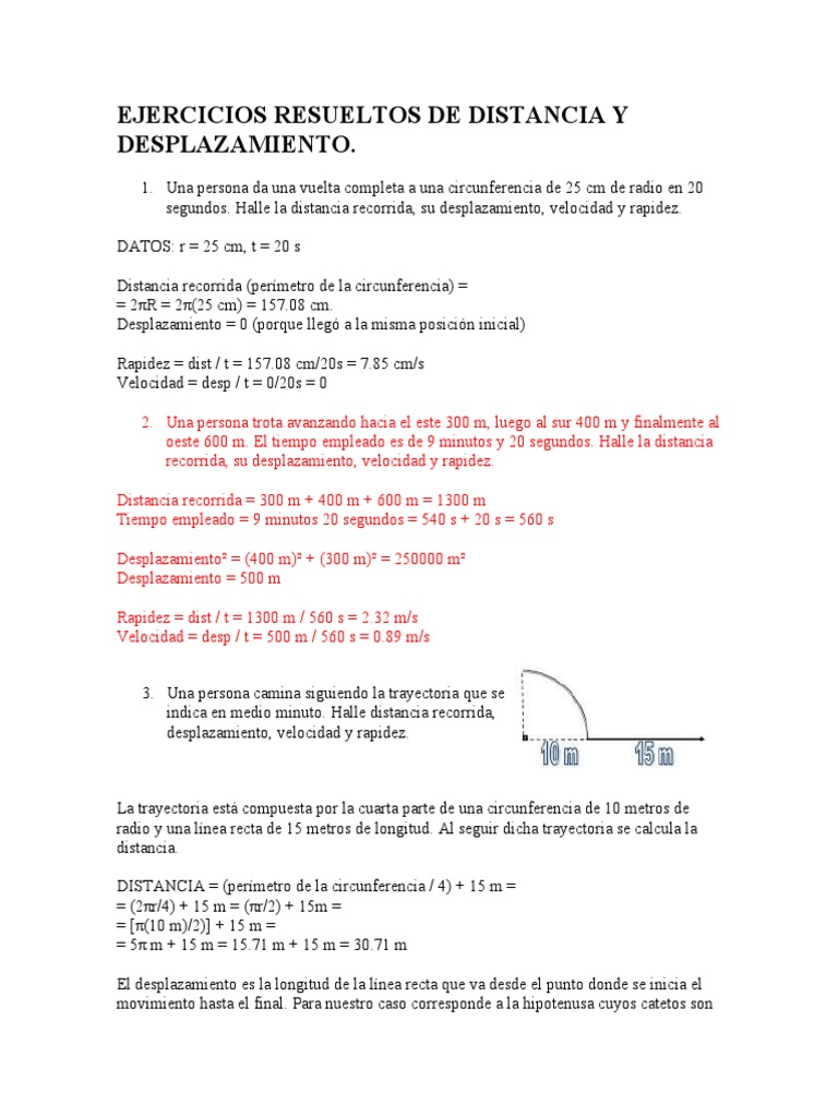 Movimiento EJERCICIOS RESUELTOS DE DISTANCIA Y DESPLAZAMIENTO | PDF | Velocidad | Velocidad