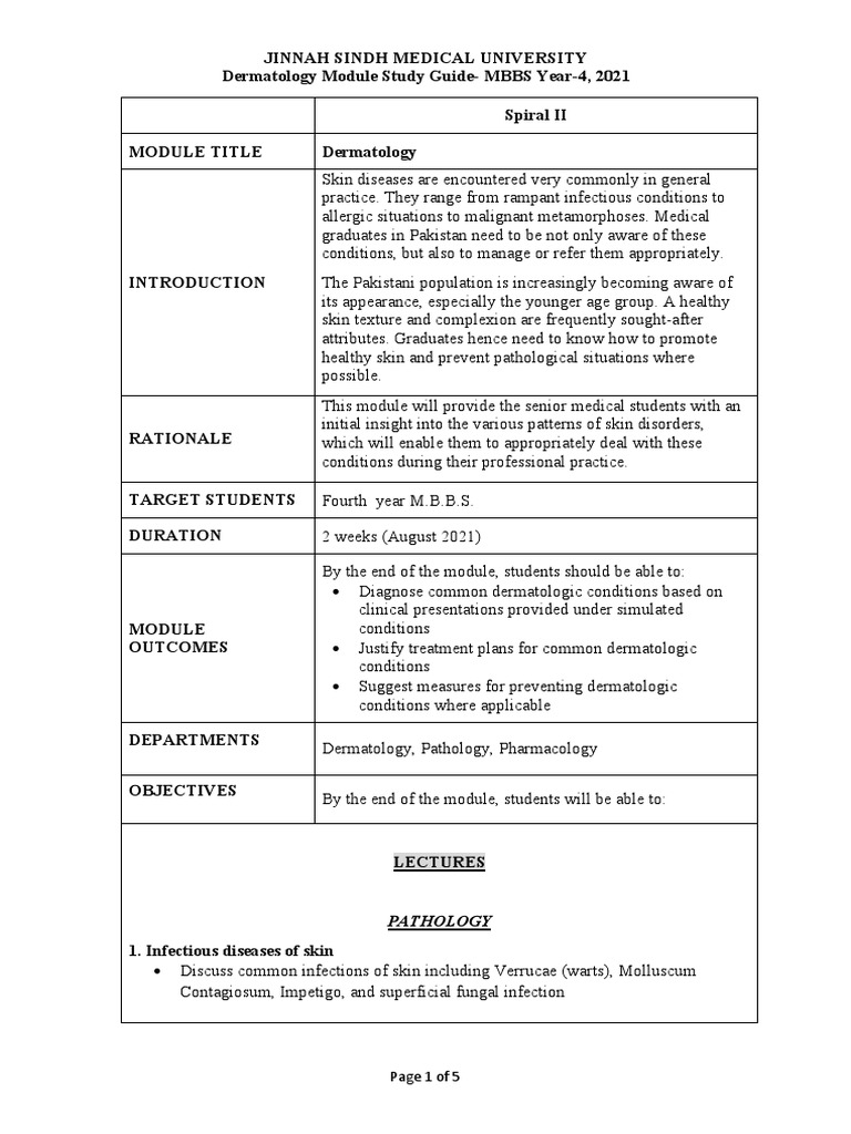 Dermatology Study Guide MBBS Yr-4 | PDF | Medicine | Diseases And Disorders