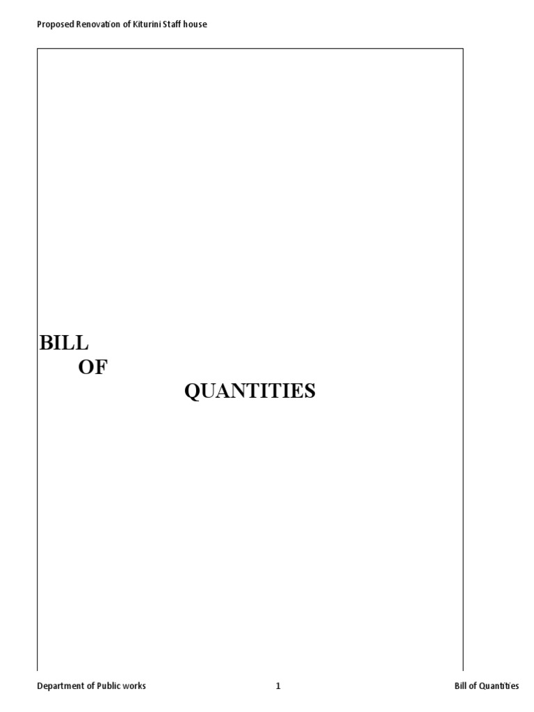Bill OF Quantities: Proposed Renovation of Kiturini Staff House | PDF | Door | Window