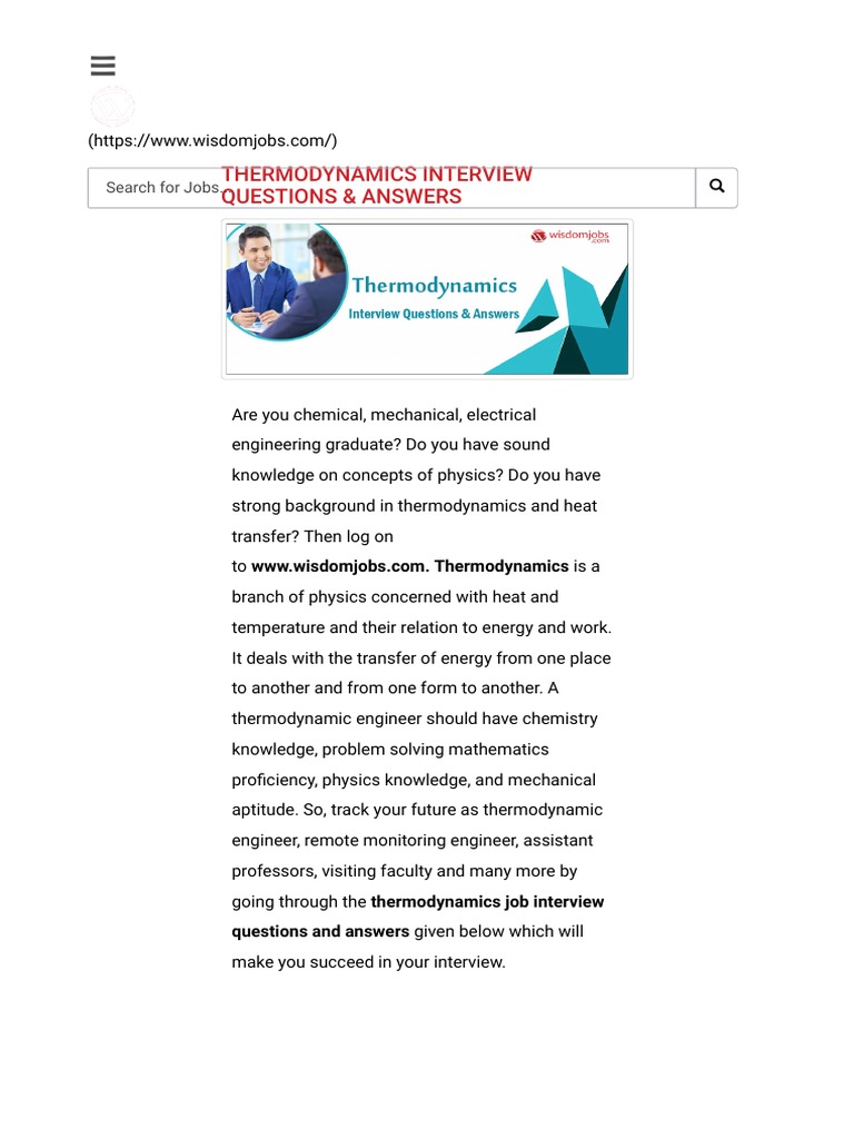 TOP 250+ Thermodynamics Interview Questions and Answers 07 August 2021 ...