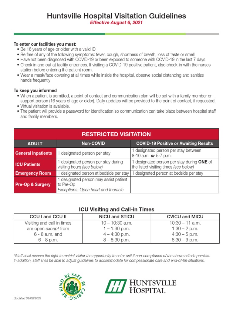 Visitation Guidelines HH | PDF | Intensive Care Unit | Patient