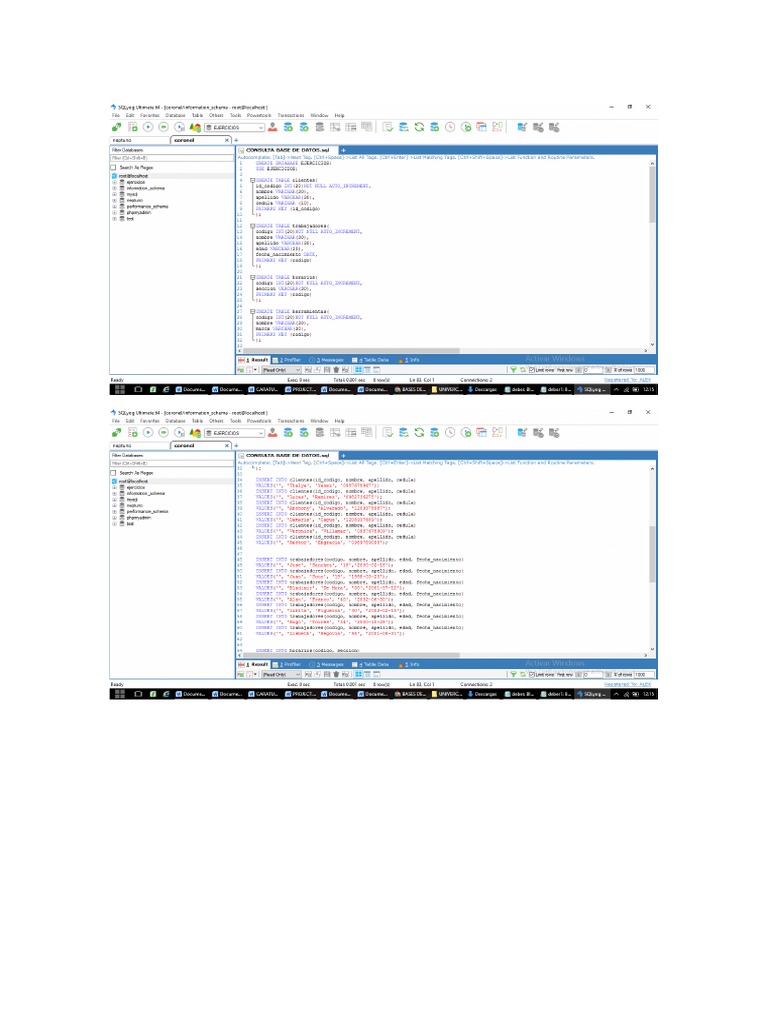 Create Database Ejercicios | PDF | Informática | Ingeniería de software