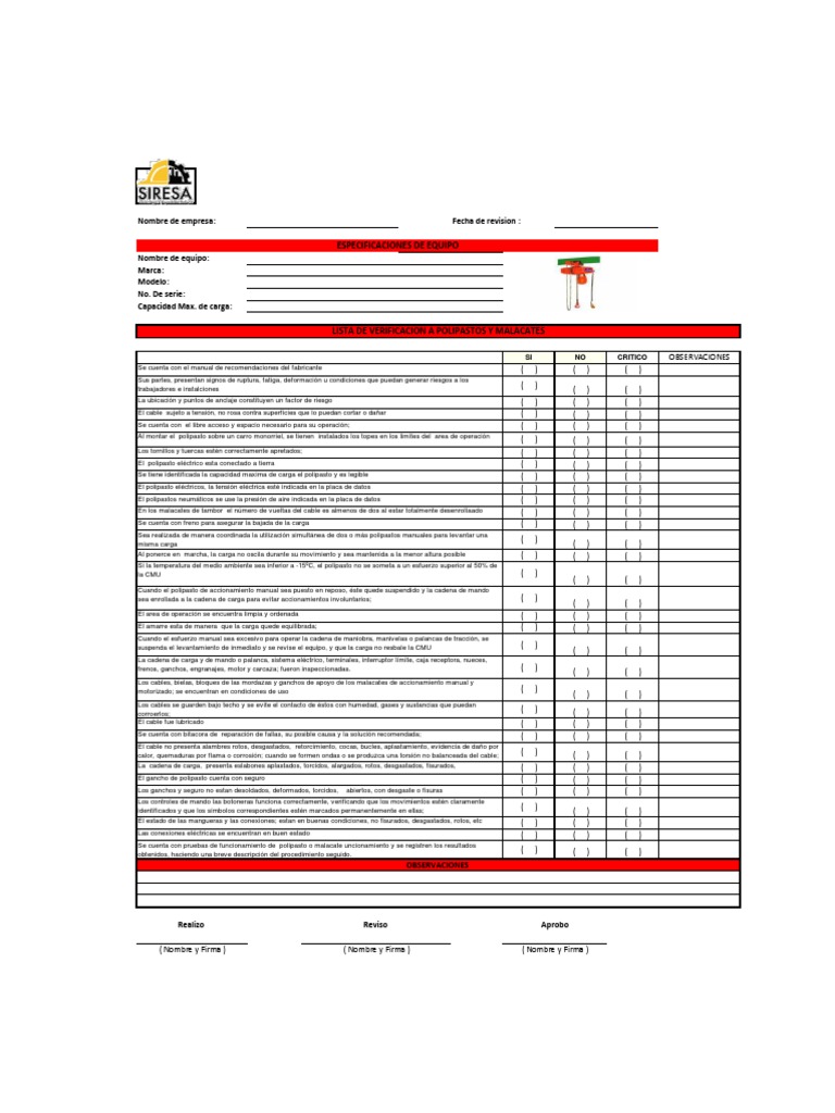 Inspeccion de Polipastos | PDF | Bienes manufacturados | Ingeniería ... Inspeccion de Polipastos | PDF | Bienes manufacturados | Ingeniería ...