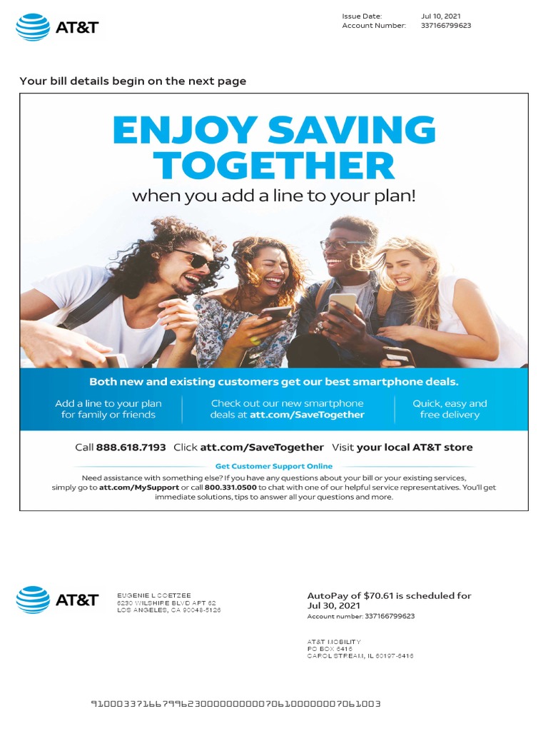 Your Bill Details Begin On The Next Page: Autopay of $70.61 Is ...
