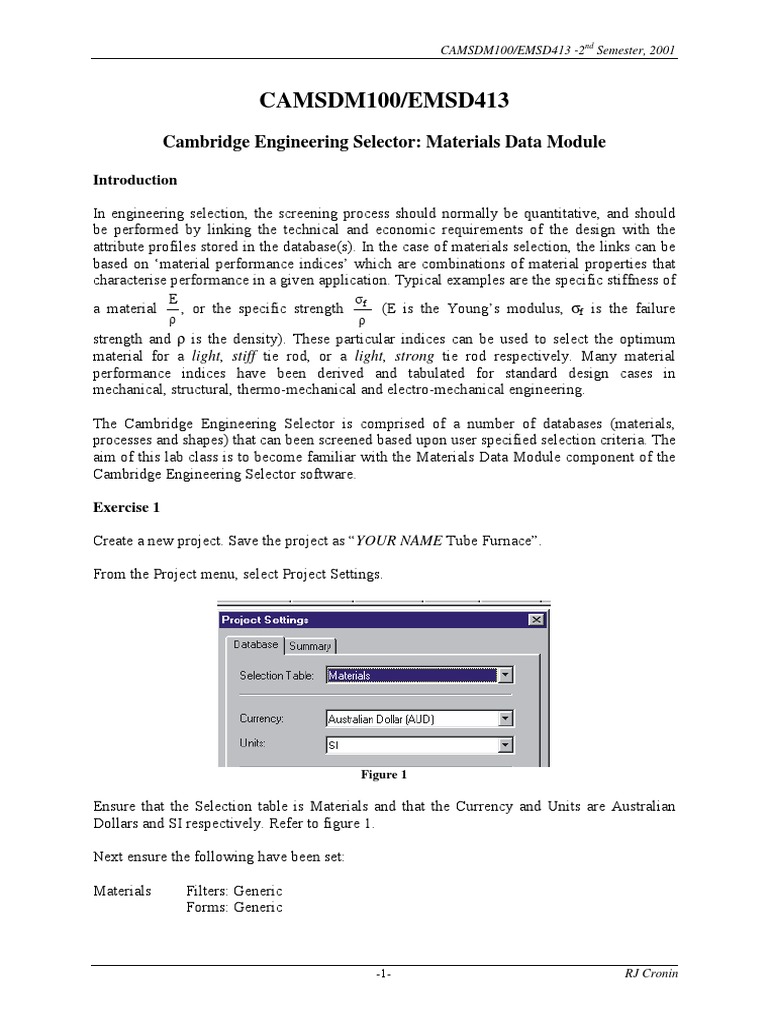CAMSDM100/EMSD413: Cambridge Engineering Selector: Materials Data ...