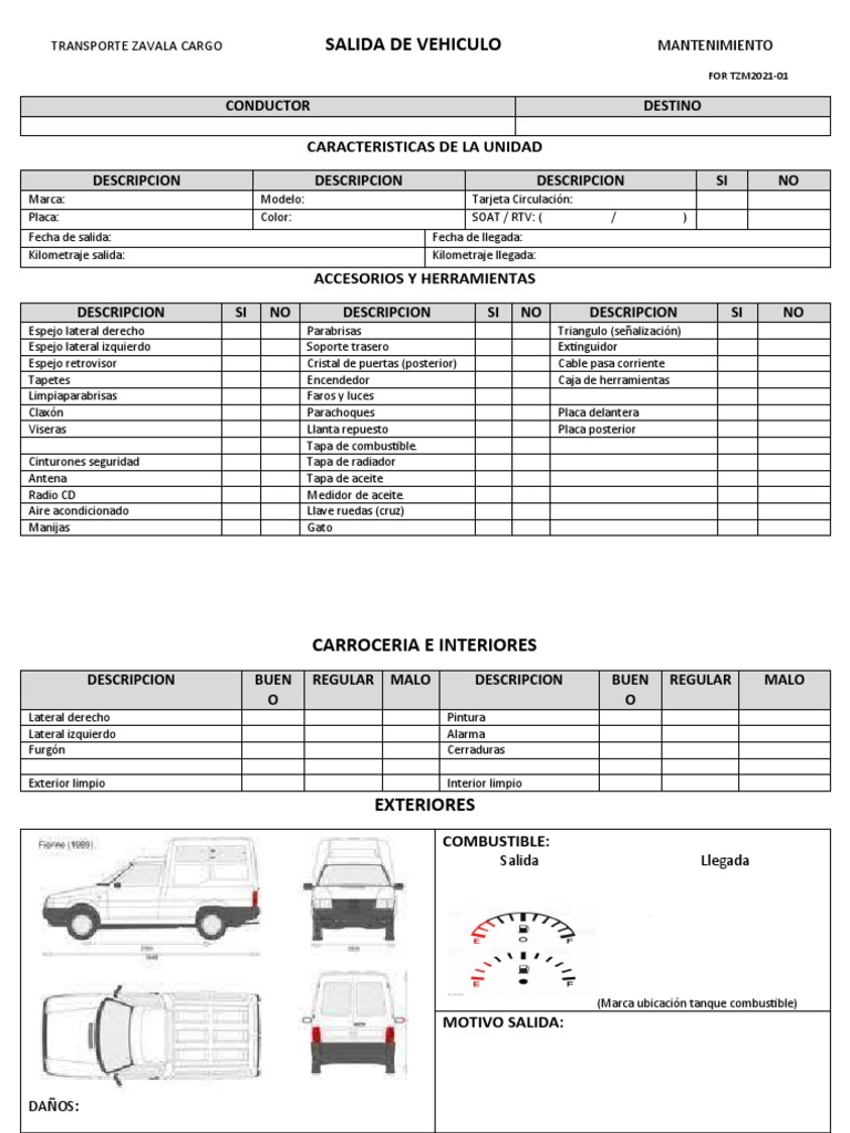 Hoja Control Conductor | PDF | Vehículos de ruedas | Vehículo de motor