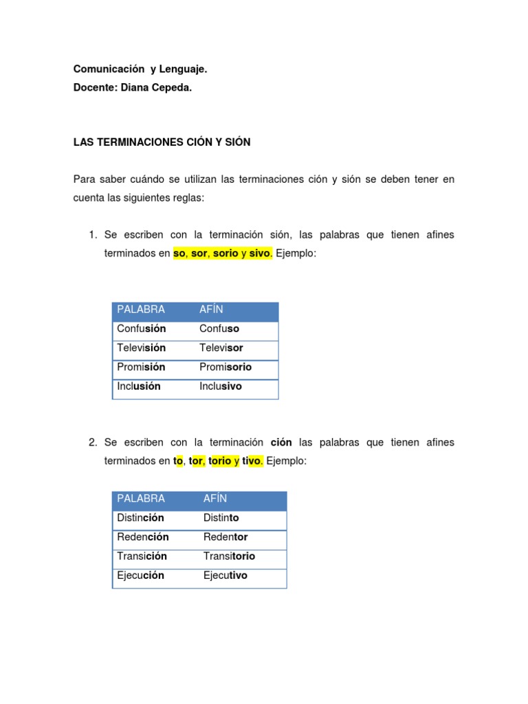 Terminaciones Sion y Cion. Uso de La S 1 | PDF | Tipología Lingüística ...