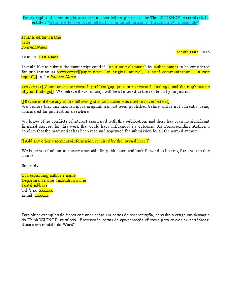 Journal Cover Letter TEMPLATE-EN | PDF | Aprendizado de máquina | Science