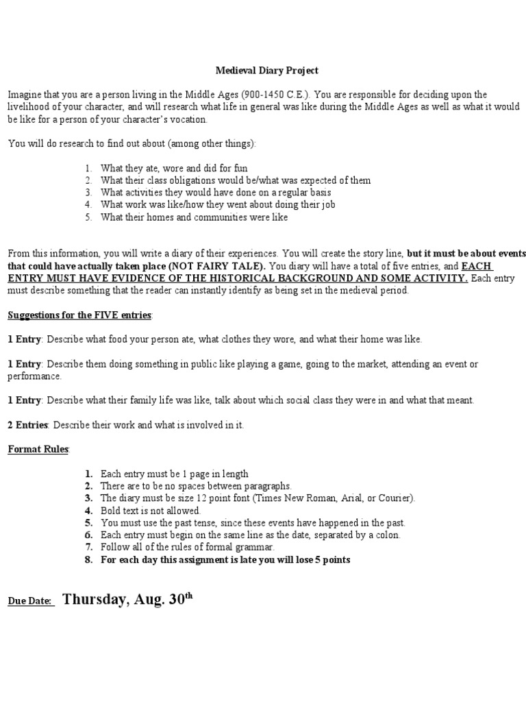 Feudalism Diary Entry Project | PDF