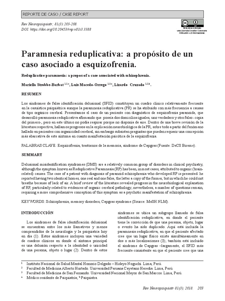 Caso Clinico Paramnesia Reduplicativa | PDF | Esquizofrenia | Memoria