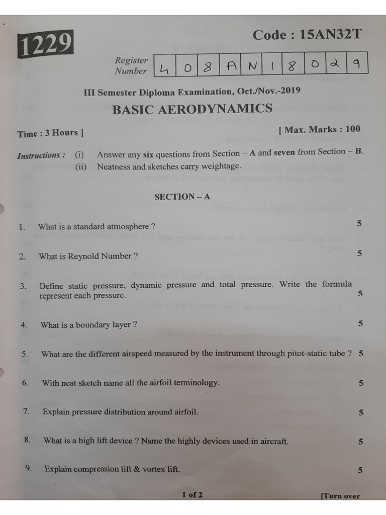 Basic Aerodynamics Question Paper | PDF