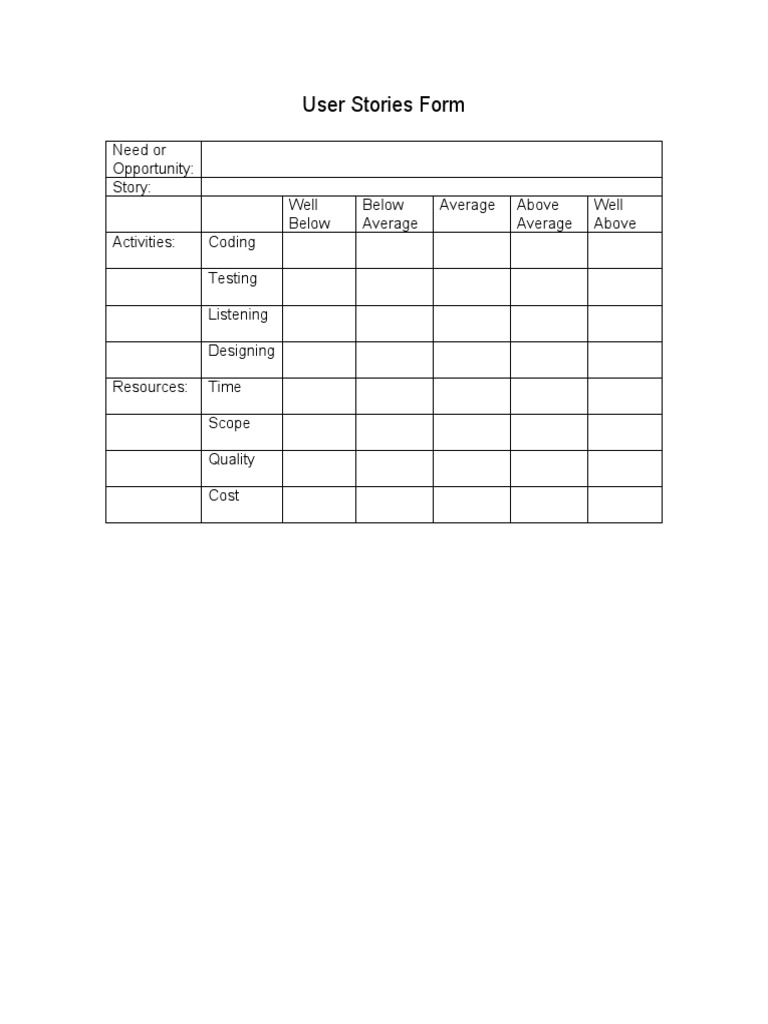 User Stories Form | PDF