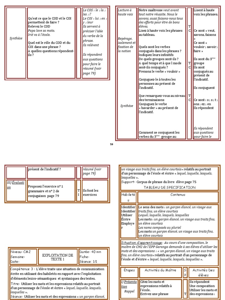 Grammaire CM2 : COD, COI et Conjugaison | PDF | Complément d'objet ...