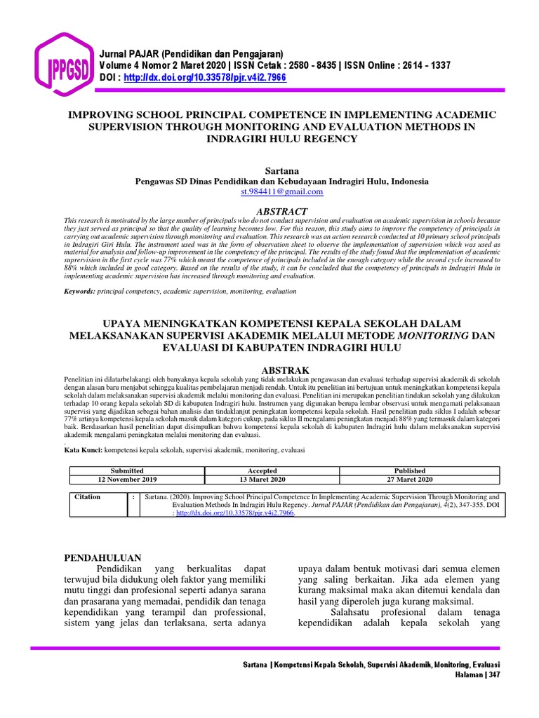 Improving Principal Competence in Academic Supervision | PDF | Methodology | Evaluation