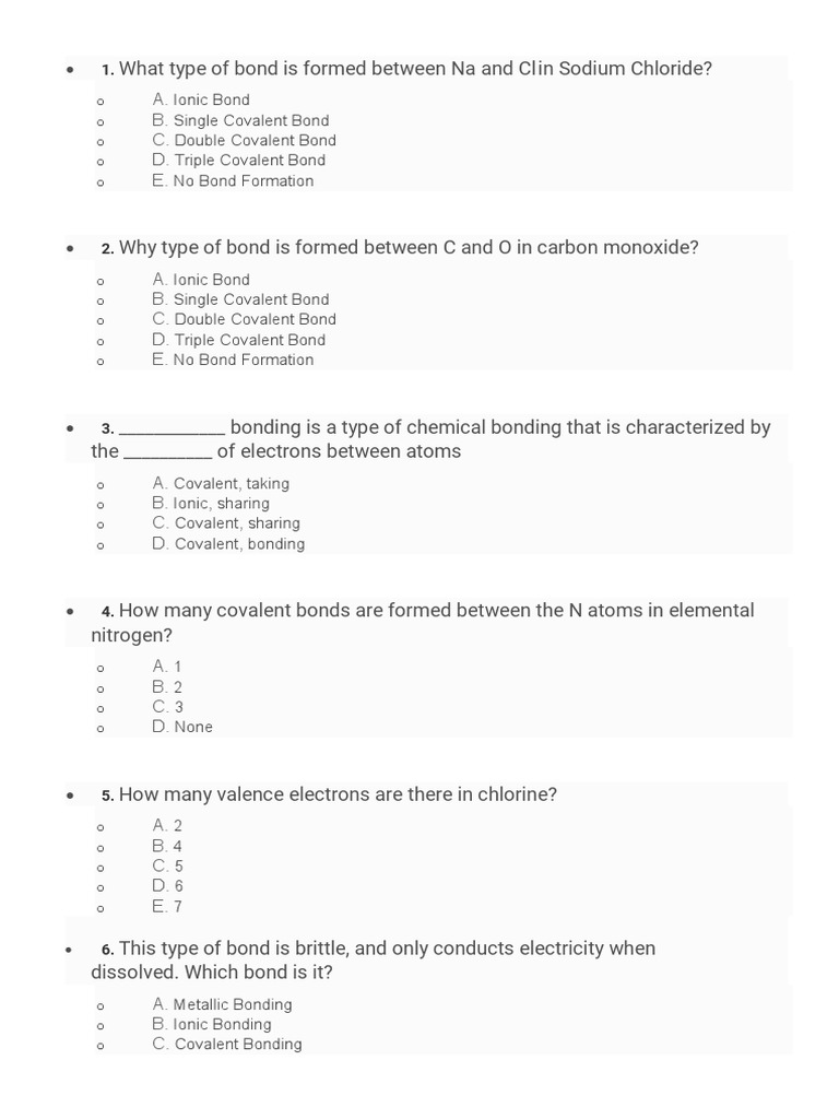 Bonding Questions 1 | PDF | Chemical Bond | Ion