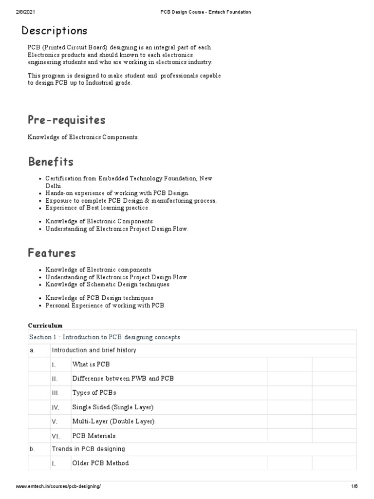 Pcb Design Course Emtech Foundation Pdf Printed Circuit Board Electronics 