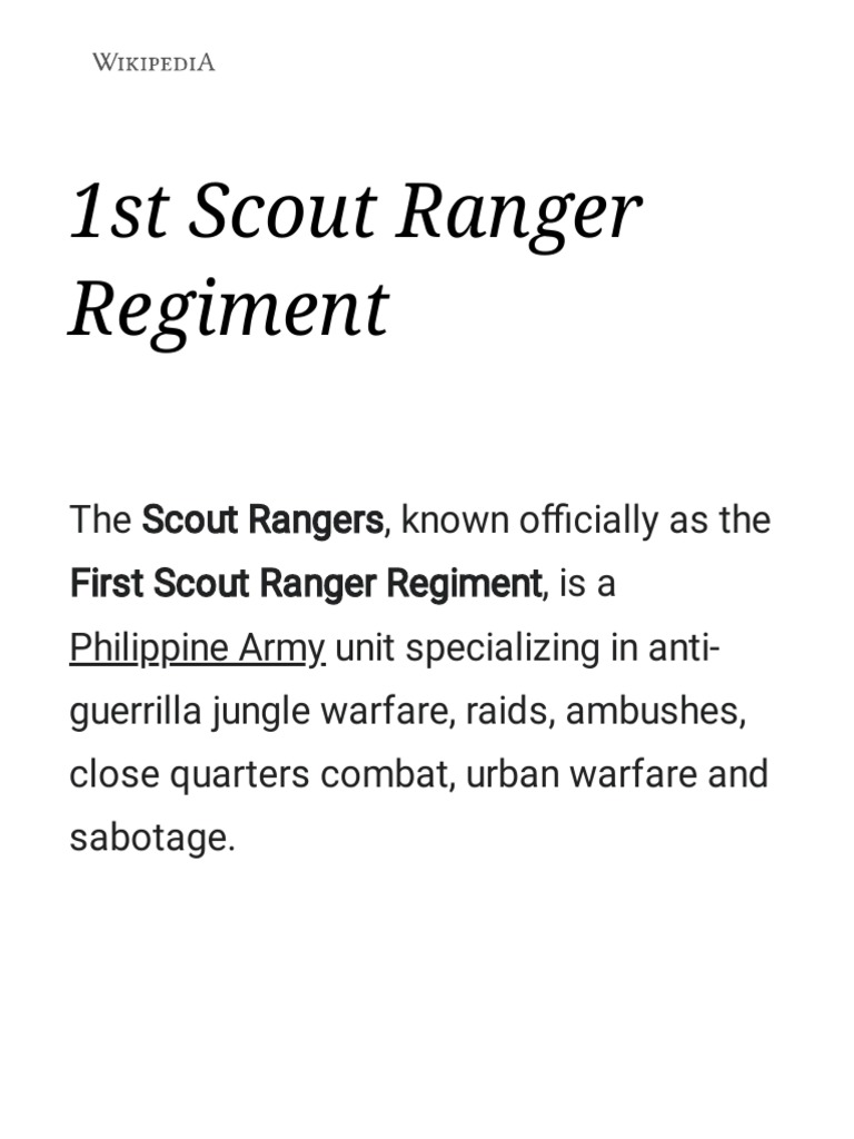 1st Scout Ranger Regiment Wikipedia Pdf Warfare International
