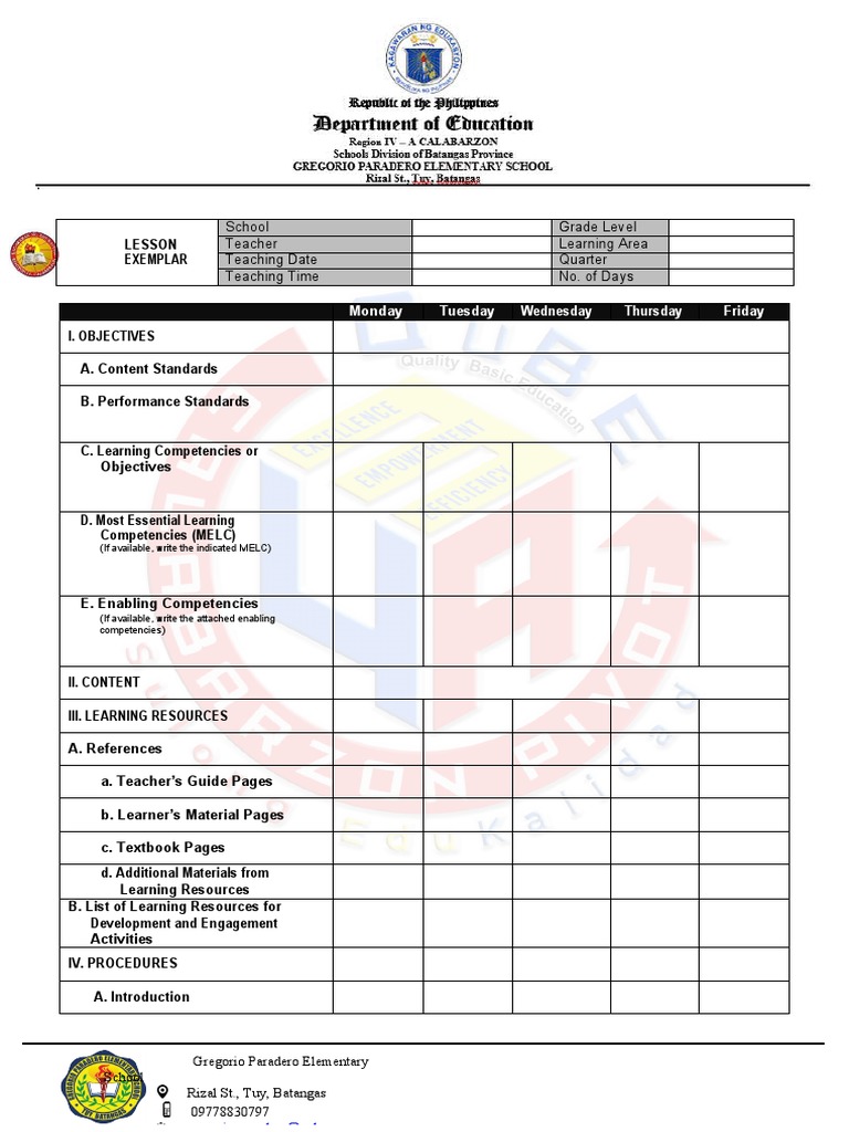 PIVOT 4A Lesson Exemplar Format For Grades 1 10 | PDF | Career & Growth