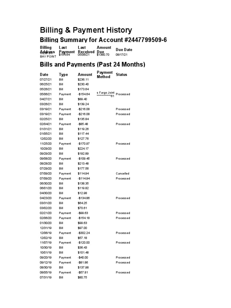 Bill Pay History | PDF