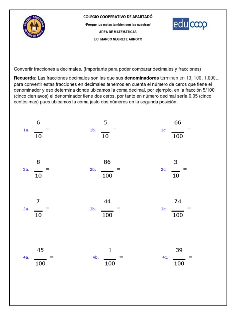 Conversión de Fracciones a Decimales | PDF | Objetos matemáticos | Notación