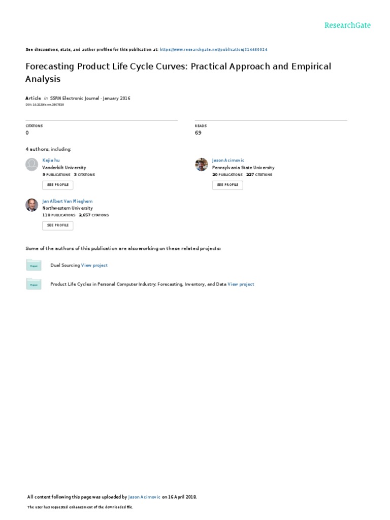 Forecasting Product Life Cycle Curves: Practical Approach and Empirical ...