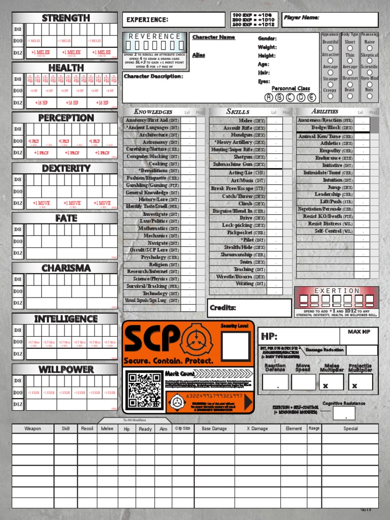 SCP Char Sheet 625 | PDF