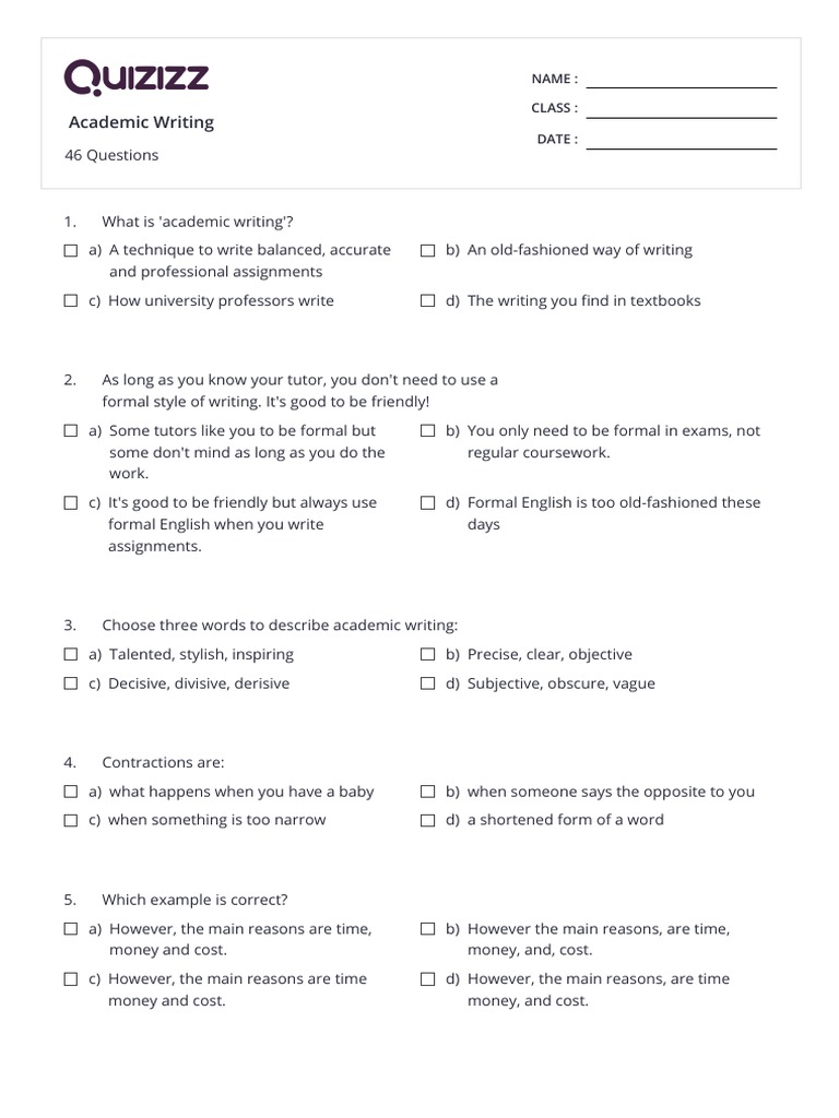 Academic Writing Essentials Quiz | PDF | Essays | Paragraph
