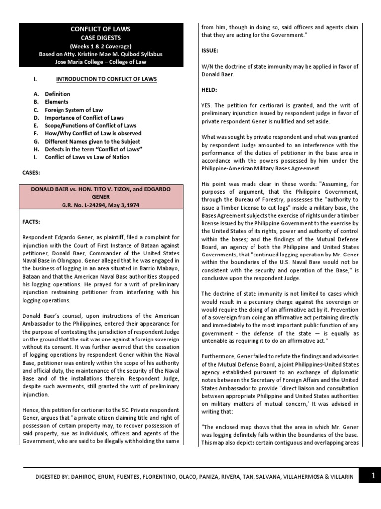Conflict of Laws: Case Digests | PDF | Lawsuit | Complaint