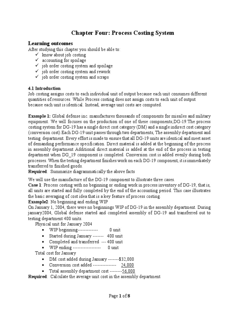 Chapter Four: Process Costing System: Learning Outcomes | PDF ...