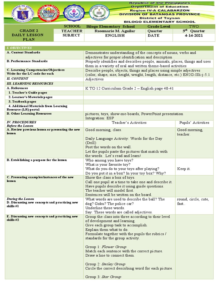 Cot - DLP - English 2 | PDF | English Language | Teachers