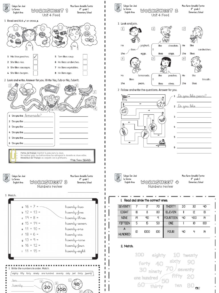 Unit 4 Food Unit 4 Food: Worksheet 1 Worksheet 2 | PDF