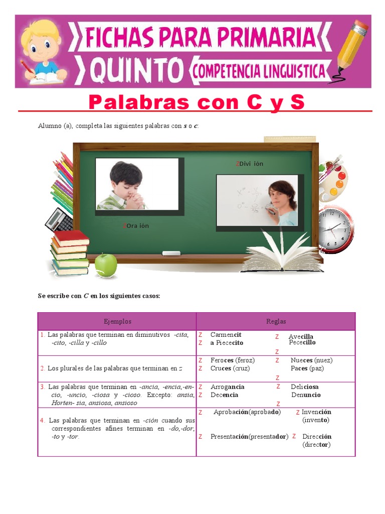 Palabras con C y S: Reglas y Ejemplos | PDF | Artes del Lenguaje y ...
